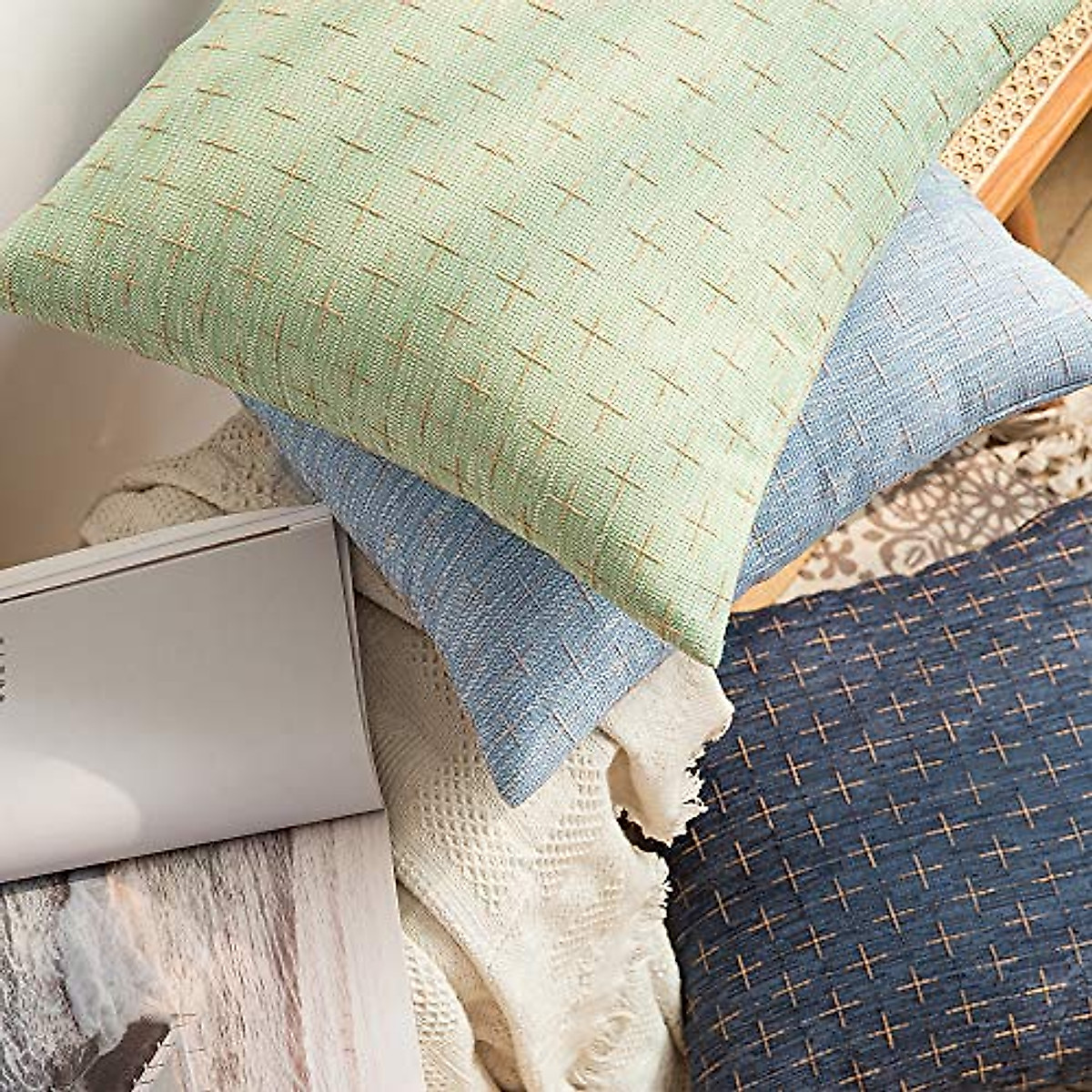 MIULEE Pack of 2 Decorative Burlap Linen Throw Pillow Covers Modern Farmhouse Pillowcase Rustic Woven Textured Cushion Cover for Sofa Couch Bed 18x18 Inch Blue