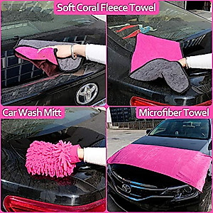THINKWORK Pink Car Detailing Cleaning Kit, Car Wash Kit, Car Accessories for Women Suitable for Small and Medium Vehicles Such As Cars, Trucks, Suvs(17pcs)