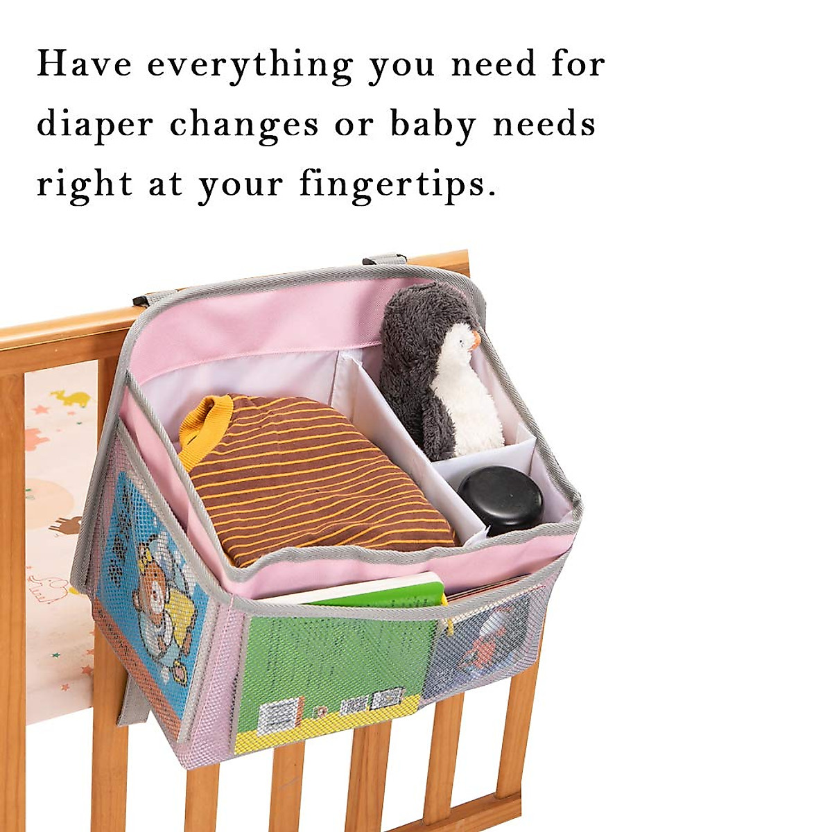 Baby Diaper Caddy Bag Stacker Organize - Nursery Storage Bin for Diapers, Wipes & Toys - Protable Diaper Organizer for Crib Wall (Pink)