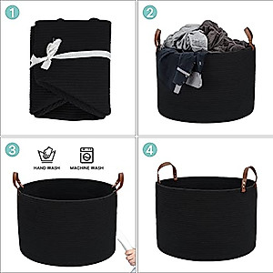 Black Large Basket for Blanket Storage Basket Bins for Organizing Cotton Rope Woven Laundry Hamper Hombins 20in 20in 13in Round Basket Toy Storage Decorative Basket Living Room Extra Large