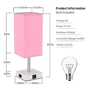 Woderdeng Touch Control Bedside Lamp - 3-Way Dimmable Table Lamps with USB C+A Port and Outlet, Nightstand Lamp for Bedroom Decor and Living Room,Pink