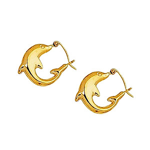 14k Yellow Gold Dolphin Hoop Earrings - 18x22 mm, 1.5gr.