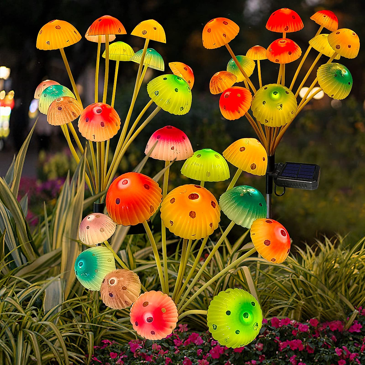 Solar Garden Lights, 2 Pack Solar Mushroom Lights Outdoor, Upgraded 24LED Mushroom Flower Light Yard Decor Outside Waterproof, Garden Decor for Lawn Front Porch Patio Backyard
