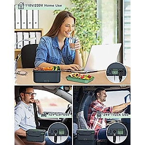 Monteka Electric Lunch Box Food Heater Upgrade 60/80/100W Double Layer Portable Food Warmer, 12V/24V/110V Heated Lunch Box for Adults Car Truck Home with 1.8L Removable Stainless Steel Container