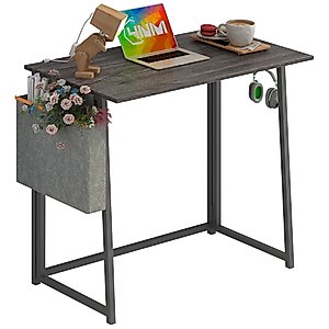 4NM 31.5" Small Desk with Storage Bag, Simple Assembly Folding Computer Desk Home Office Desk Study Writing Table for Small Space Offices - Gray and Black