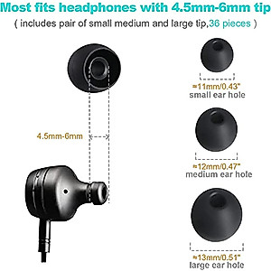 36 Pieces Earbuds Silicone Replacement Earbuds Earphone Buds Replacement Noise Isolation Cover Earphones Rubber Buds Noise Cancelling Earphones Earbud Covers Earphone Buds Replacement, 3 Sizes (Black)