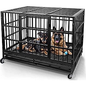 Otaid 48 Inch Heavy Duty Dog Crate Cage Kennel with Wheels, High Anxiety Indestructible Dog Crate, Sturdy Locks Design, Double Door and Removable Tray Design, Extra Large XL XXL Dog Crate