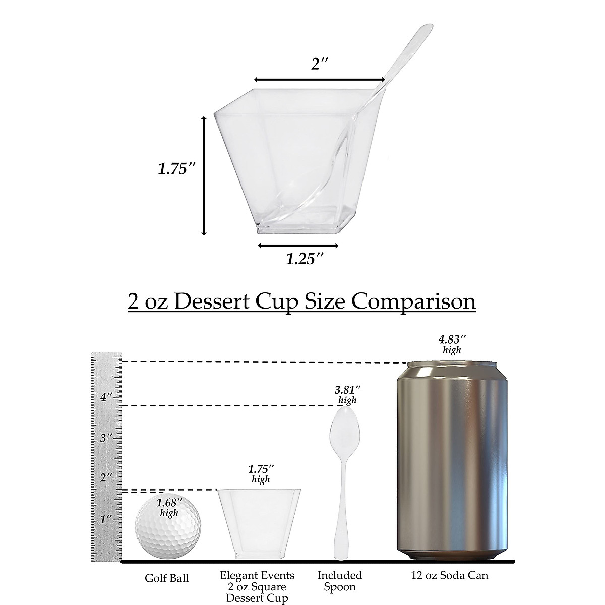 ImpiriLux 2 oz x 100 ct Dessert Cups with Spoons | Square Mini Plastic Dessert Cups + 100 Spoons | Chic Presentation of Desserts, Appetizers, Catering and Much More