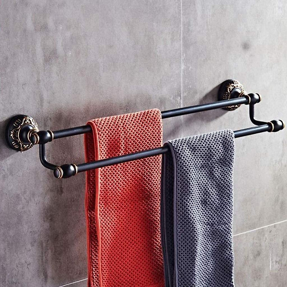 YXCNP Bathroom Double Bar Towel Holder, Wall Mounted Aluminum Bath Towel Rod Home Storage Kitchen Towel Rack Bath Towel Holder/Black