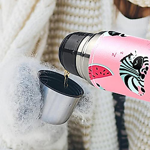 Cute Zebras and Watermelon Pink Stainless Steel Water Bottle, Leak-Proof Travel Thermos Mug, Double Walled Vacuum Insulated Flask 17 OZ
