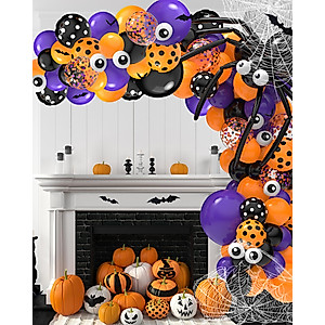 Oomloid 126 Pcs Halloween Balloon Garland Arch Kit, Halloween Party Decorations Include Spider Web, Bats, Purple Orange and Black Balloons for Halloween Birthday Party Supplies Decor