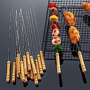 HAKSEN 12 PCS Barbecue Skewers with Wood Handle Marshmallow Roasting Sticks Meat Hot Dog Fork Best for BBQ Camping Cookware Campfire Grill Cooking, Stainless Steel,12 Inches(Including Handle)