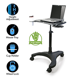 EHO Mobile Laptop Standing Desk Carts on Wheels, Pneumatic, Height Adjustable Rolling Stand, Sit to Stand Computer Cart, Classics XL Workstation for Home, Office, Medical and School Classroom
