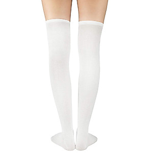 Zando Women Plus Size Thigh High Socks Over Knee Tube Stocking Sock Cotton High Leg Warmers Warm Cosplay Legging Sock 1 Pair White One Size