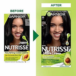 Garnier Hair Color Nutrisse Nourishing Creme, 10 Black (Licorice) Permanent Hair Dye, 1 Count (Packaging May Vary)