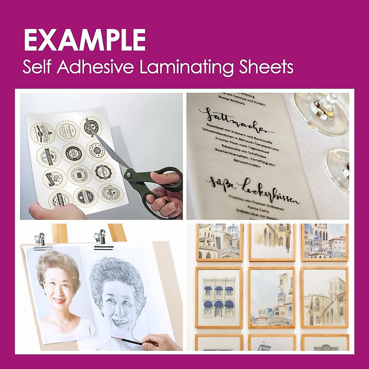 Self Adhesive Laminating Sheets 11 x 17 inch, 10 Pack, 4mil Thickness, No Heat, No Machine Laminating Sheets Self Sealing by HA SHI