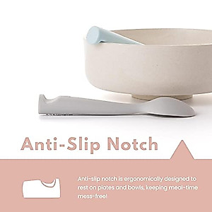 Miniware Training Spoon Cutlery Set with Carrying Case for Baby Toddler Kids - Promotes Self Feeding | 100% Food Grade Silicone | BPA Free | Modern & Durable Design | Dishwasher Safe (Grey and Peach)