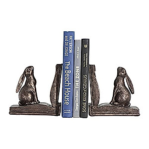 Creative Co-op EC0148 Rustic Rabbit on Book Resin (Set of 2 Pieces) Bookends, Bronze