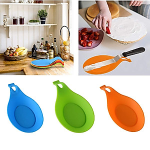 Kitchen Silicone Spoon Rest, 3 Pack Flexible Almond-Shaped Spoon Ladle Holder, Silicone Cooking Utensil Rest