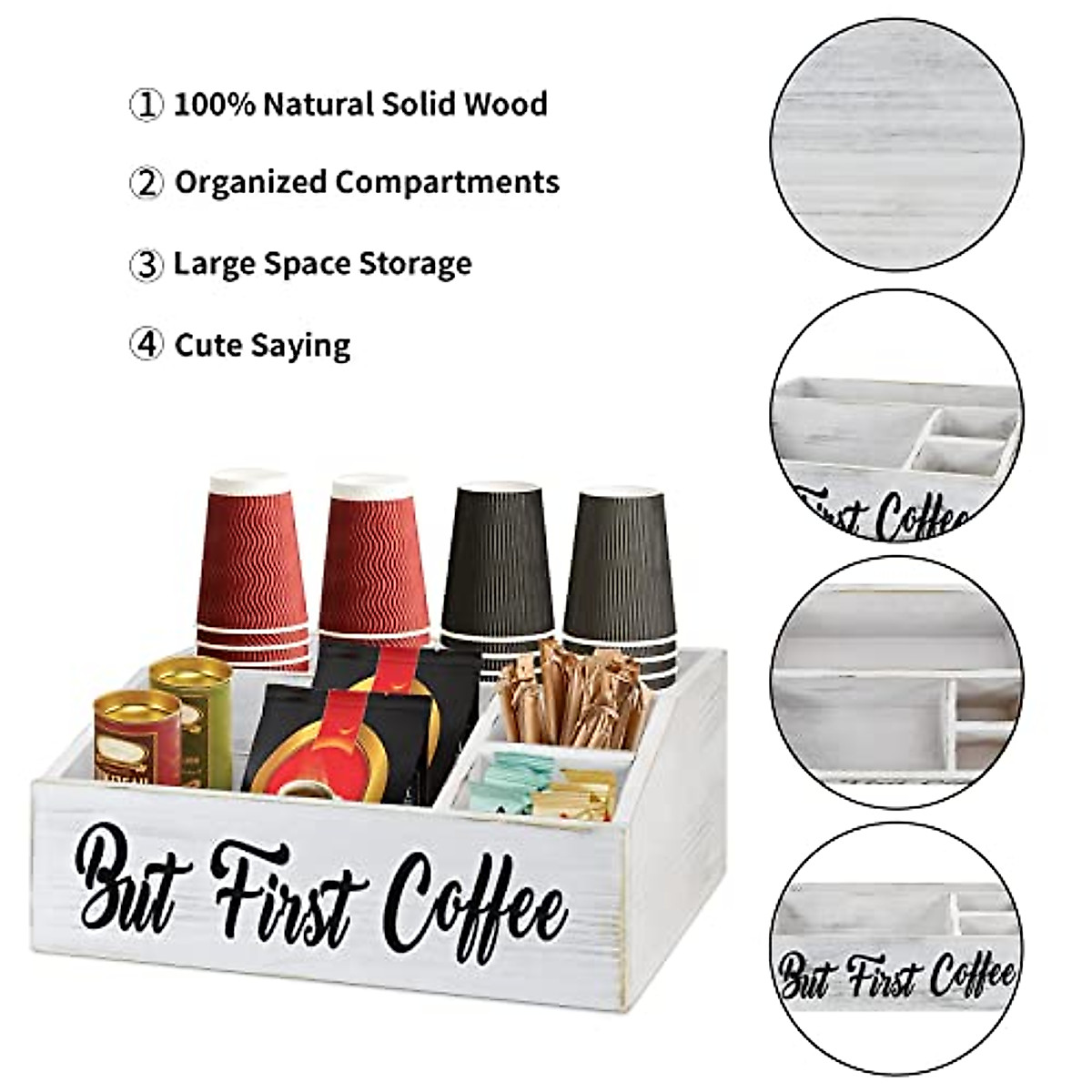 NC Wooden Coffee Station Organizer, Coffee Bar Accessories Organizer for Counter, Coffee Bar Bin Box, Coffee Pods Holder, Farmhouse Coffee Bar Decor