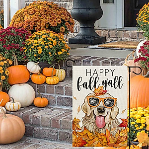 CROWNED BEAUTY Fall Golden Retriever Leaves Garden Flag 12x18 Inch Small Double Sided Burlap Welcome Thankful Dog Yard Flag for Outside