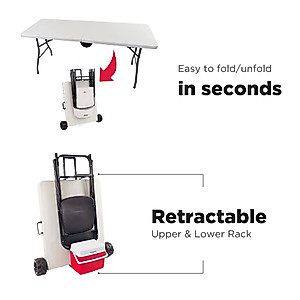 Creative Outdoor Folding Table and Chairs, 6 Ft, Built-in Wheels, Portable Durable Plastic, Indoor/Outdoor Events, Perfect for Camping/Picnic/Tailgating/Party (White Table and 4 Chair Set)