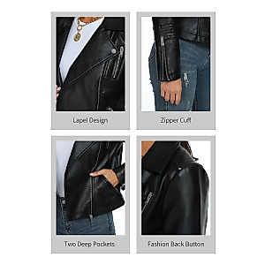 Fahsyee Women Black Leather Jackets, Faux Motorcycle Bomber Jacket Moto Bike Plus Size Coat Short Lightweight Vegan Pleather Fashion L