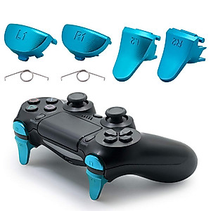 TOMSIN Replacement Triggers for PS4 Slim/ PS4 Pro Controller, Aluminum Metal L1 R1 L2 R2 Trigger Buttons for PS4 Controller Gen 2 (Blue)