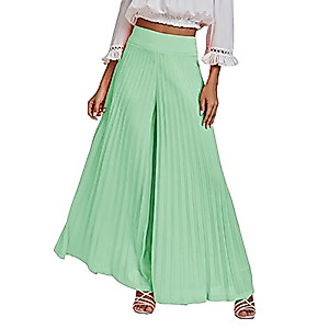 LYANER Women's Elastic High Waisted Wide Leg Palazzo Pants Loose Casual Pleated Trousers Green X-Large