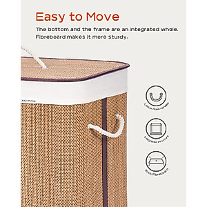 CASAMAYA Laundry Basket, 33.6 Gal (127L) Bamboo Laundry Hamper with 2 Section, Hamper with lid, Foldable, Removable and Machine Washable Liner, for Laundry Room, Bedroom, Natural LHB127Y01