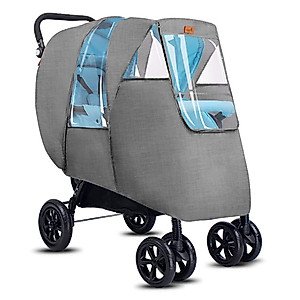 CTEGOOD Double Baby Stroller Rain Cover, Baby Carriage Rain Cover Waterproof, Windproof Protection Travel-Friendly, Outdoor Use Easy to Install and Remove