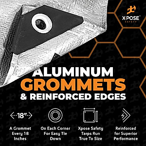 Heavy Duty Poly Tarp - 8' x 10' - 10 Mil Thick Waterproof, UV Blocking Protective Cover - Reversible Silver and Black - Laminated Coating - Grommets - by Xpose Safety