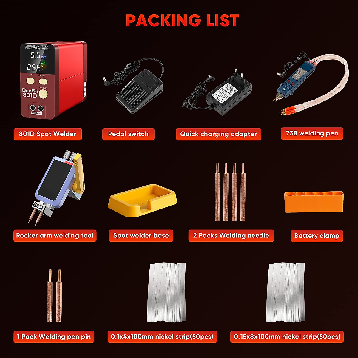 SeeSii 801D Spot Welder, 12KW Capacitor Energy Storage Pulse Battery Spot Welder with 73B Welding Pen, Support 2 Welding Modes Enhanced 0.1-0.3mm Nickel Strip for DIY & Industrial Spot Welding