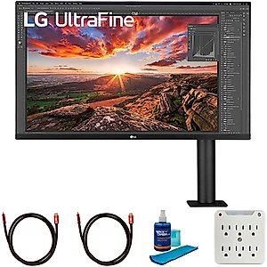 LG 32UN880-B 32 Inch Ultrafine Display Ergo 4K HDR10 Monitor Bundle with 2X 6FT Universal 4K HDMI 2.0 Cable, Universal Screen Cleaner and 6-Outlet Surge Adapter