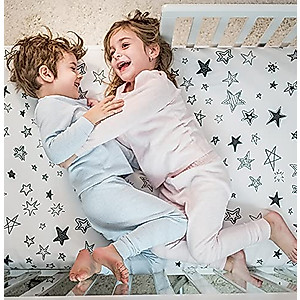 Norani Baby Crib Sheets | Fitted Mattress Cover for Toddler Bed with Full Elastic Trim & 8” Deep Pockets | Soft & Breathable Cotton | Infant & Nursery Bedding & Mattresses | Black and White Stars