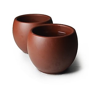 YXHUPOT Teacup 2pcs Chinese Clay Genuine Red Dahongpao Zisha GongfuTea Cups 80ml (Round drum red)