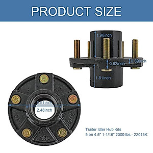 JDMSPEED 2 Trailer Idler Hub Kits 5 on 4.5" Replacement for Axle 1-1/16" Bearings 2000 lbs - 22016K