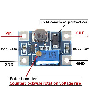 Onyehn SX1308 Adjustable Step Up Power Module DC-DC Boost Converter Voltage Regulator 2-24V to 2-28V 2A 10 Pack