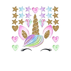 Unicorn Wall Sticker,Cute Colorful Unicorn with Star Moon Flower Wall Decal Nursery Room Fairytale Girls Removable Vinyl Wall Art Home Decor