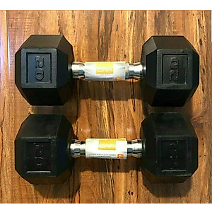 CAP Barbell Hex Rubber Dumbbell with Metal Handles, Heavy Dumbbells Choose Weight (5lb, 8lb, 10lb, 12lb, 15lb, 20 Lb, 25lb, 30lb, 35lb, 40lb, 45lb, 50lb, 55lb, 105lb, 110lb, 115lb) (20lb x 2)