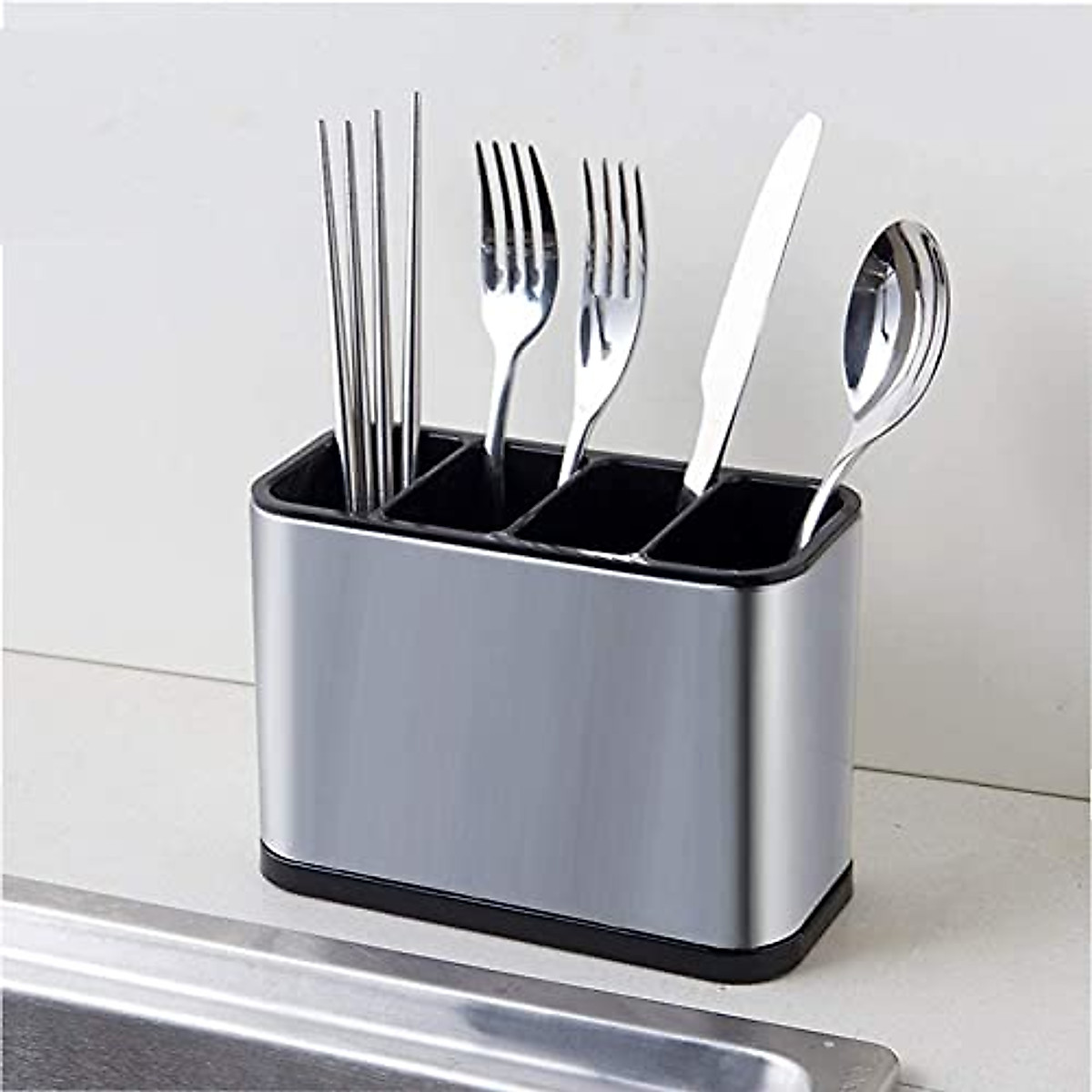 TESOT Utensil Holder Sink Caddy Sponge Holder with 4 Divided Compartments, Sturdy Stainless Steel, Rust Proof