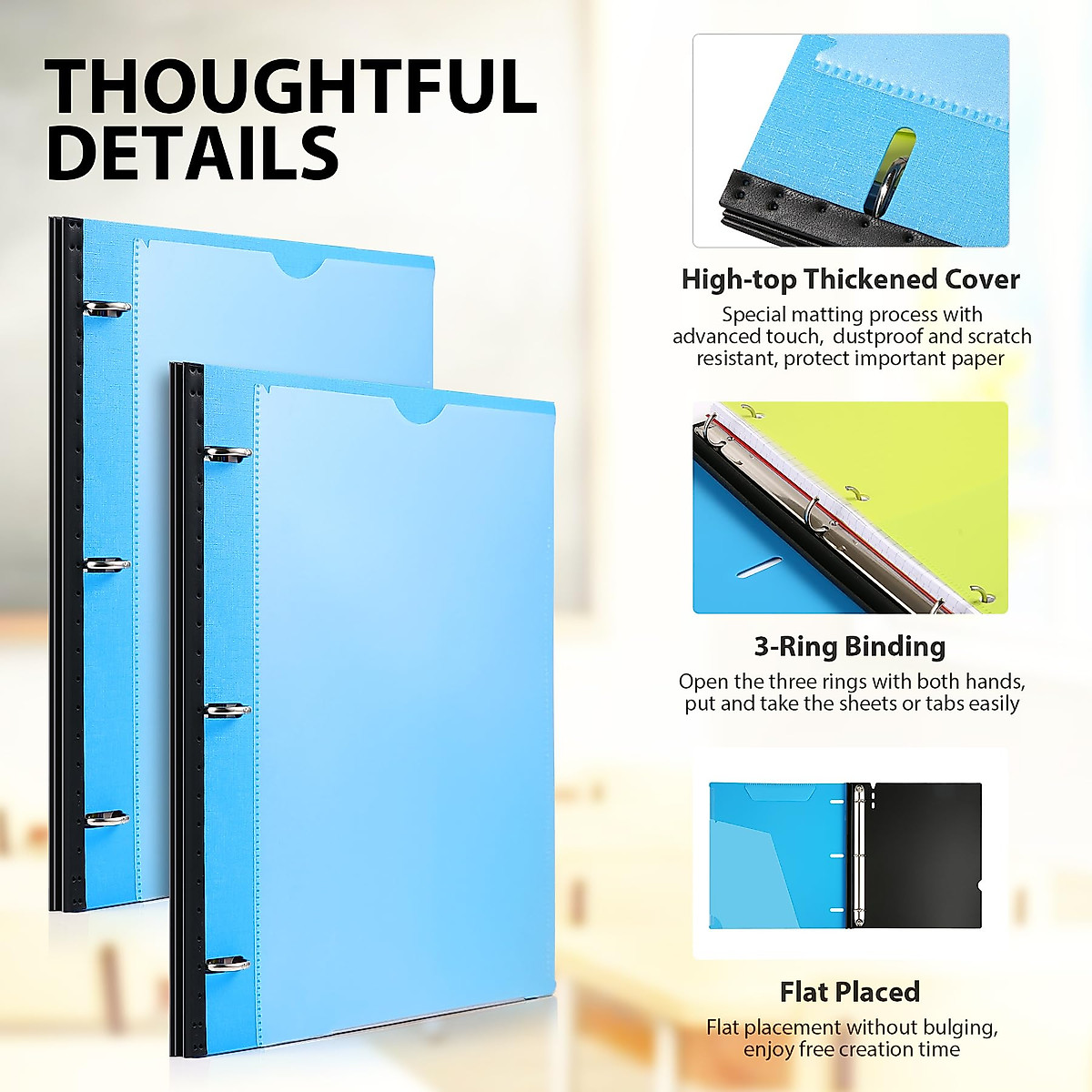WOT I Telescoping 3 Ring Binder 4PCS, Flexible 3 Ring Binder with Expandable Spine+Customized Front Cover+Clear Catalog Pocket, 0.75 Inch Binder Holds 160 Sheets, 4 Bright Colors