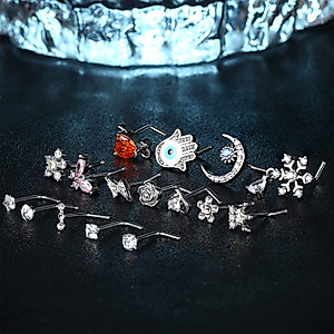 Drperfect Nose Rings Stud L Shape Nose Rings, Metal, cubic-zirconia