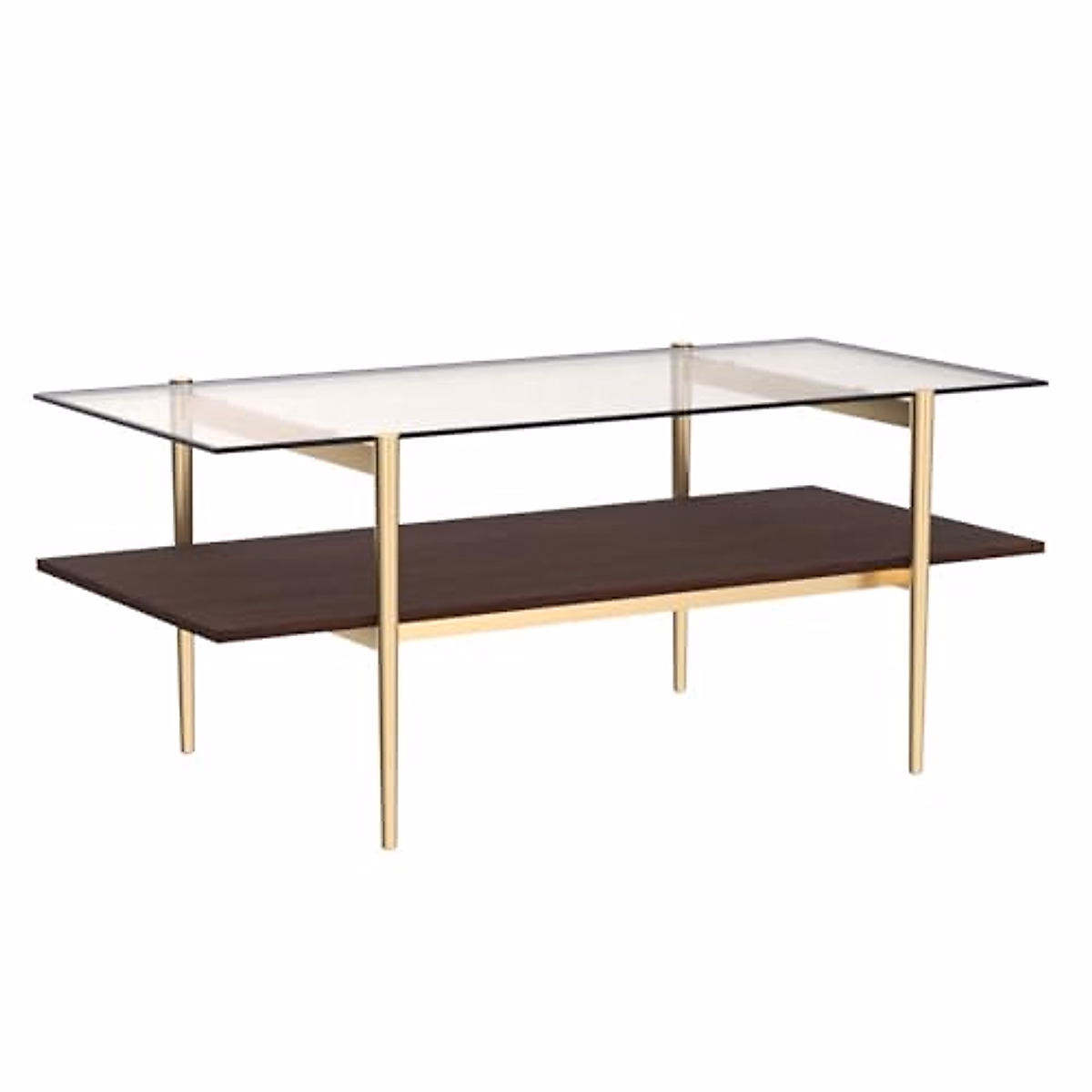 Saint Mossi Tadio Double Layer Glass Coffee Table for Living Room, Brown Glass & Coffee Brown MDF Bottom Shelf