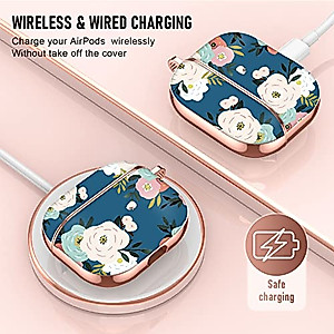 Youskin Airpod 3rd Generation Case Flower Cute,AirPod 3 Case Cover, Rose Golden Plating Airpods 3 Case for Men Women with Keychain，Shockproof Protective Case for AirPod 3，Blue Red Flower