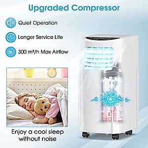 COSTWAY Portable Air Conditioners, 8000 BTU Air Conditioner Unit spaces up to 230 Sq.Ft with Remote Control Dehumidifier Function Window Wall Mount, 4 Caster Wheel, Sleep Mode and 2 Fan Speed