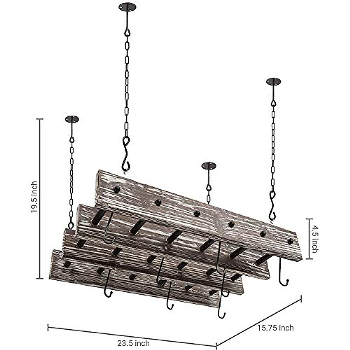 MyGift Ceiling-Mounted Pot and Pan Holder, Torched Wood and Metal Piping Hanging Storage Rack with 8 Hooks