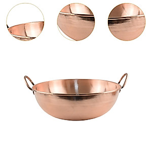 Fenteer Copper Cooking Pots with Double Handles, Handmade Copper Nonstick Everyday Fry Pan, Premium Copper Cookware for Induction Compatible, Multipurpose Wok for Home/Camping/Picnics/Parties, 32cm