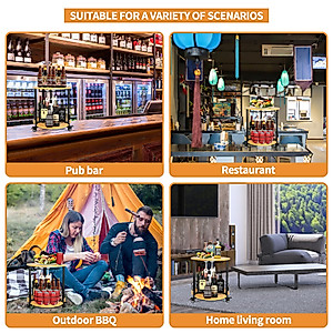 Small Bar Cart with Wheels, 2 Tier Serving Cart for Home Mobile Round Coffee Table Bearing 130 LBS Rolling Beverage Drink Cart, Coffee Corner Station with Wine Rack for Living Room Bedroom Office