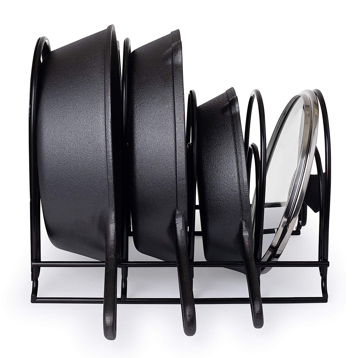 Pan Organizer for Cast Iron Skillets, Griddles and Pots - Heavy Duty Pan Rack - Holds Up to 50 LBS- Horizontal or Vertical Use - Durable Steel Construction - Red 12.2 Inch - No Assembly Required